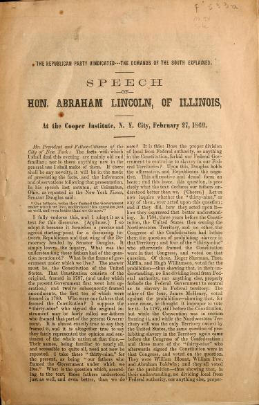 Primary Source Guide: The Election of 1860 Manuscripts, Speeches ...