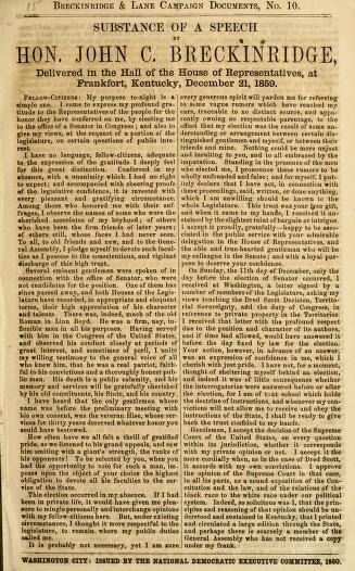 Primary Source Guide: The Election of 1860 Manuscripts, Speeches ...